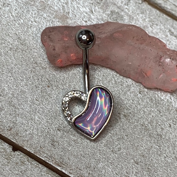 Jewelry | Purple Heart Illuminating Stone Belly Button Ring Navel Ring ...